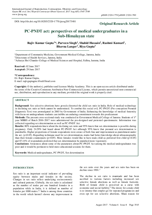 (PDF) PC-PNDT act: perspectives of medical undergraduates in a Sub ...