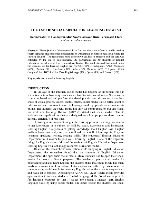 (PDF) The Use of Social Media for Learning English