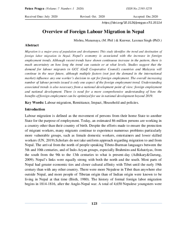 (PDF) Overview of Foreign Labour Migration in Nepal | laxman kunwar ...