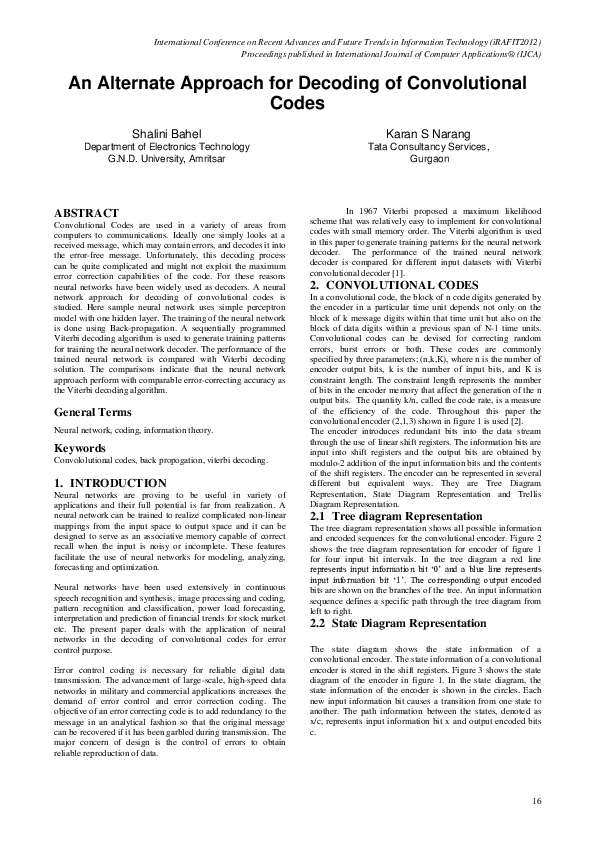 (PDF) An Alternate Approach for Decoding of Convolutional Codes