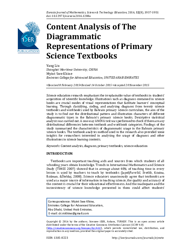 (PDF) Content Analysis of Diagrammatic Representations in Upper Primary Science Textbooks