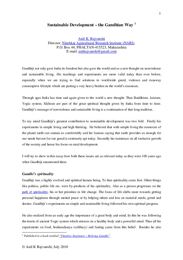(PDF) Sustainable Development - the Gandhian Way