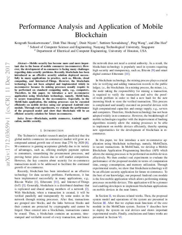 (PDF) Performance Analysis and Application of Mobile Blockchain