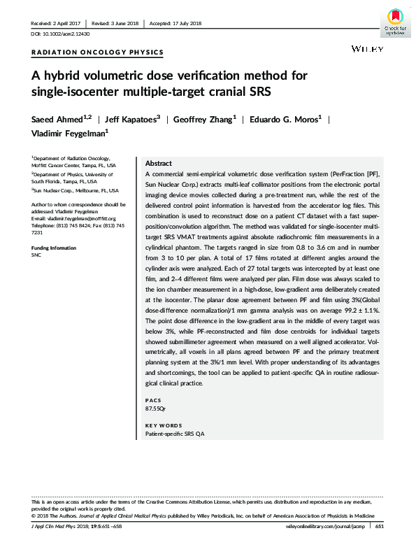 (PDF) A hybrid volumetric dose verification method for single-isocenter multiple-target cranial ...