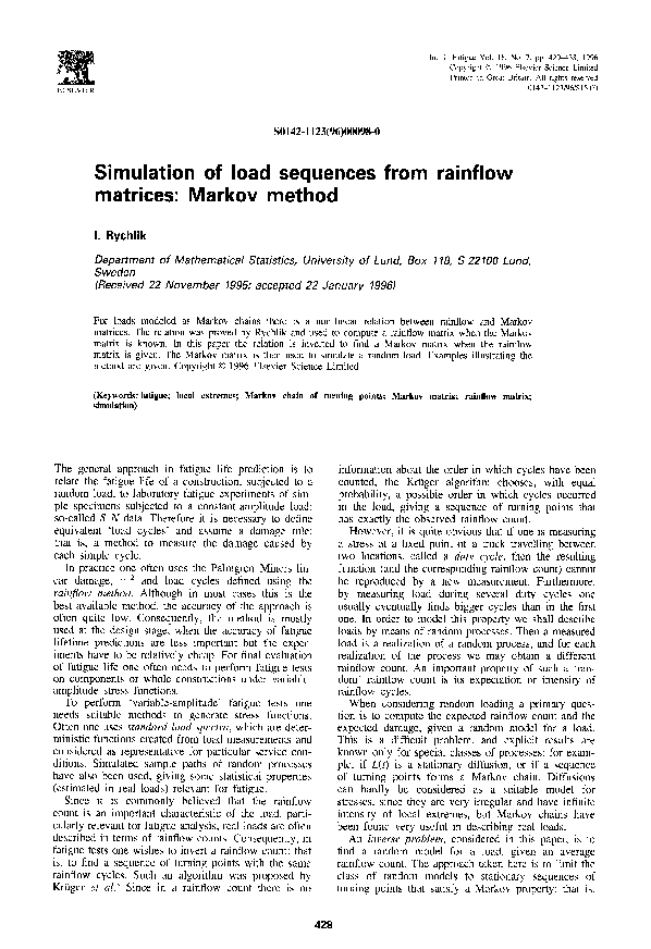 (PDF) Simulation of load sequences from rainflow matrices: Markov method