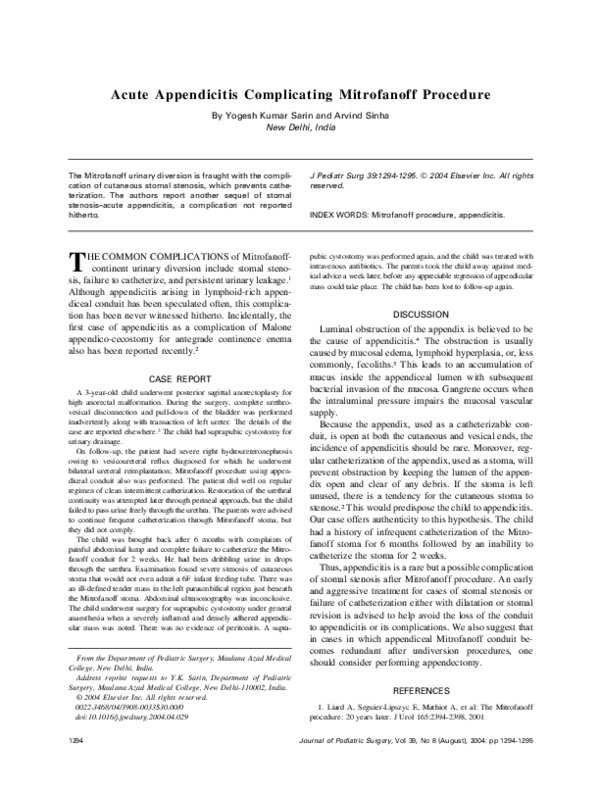 (PDF) Acute appendicitis complicating Mitrofanoff procedure