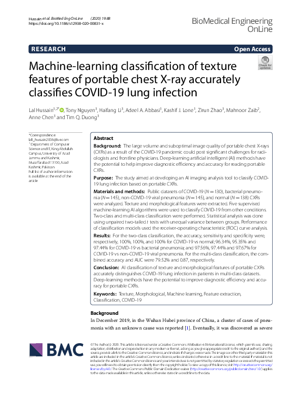 Pdf Machine Learning Classification Of Texture Features Of Portable