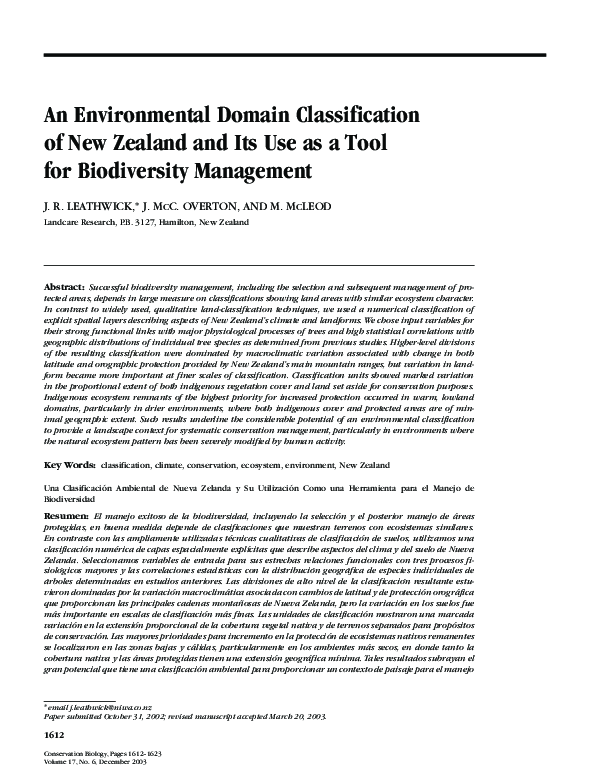 (PDF) An Environmental Domain Classification of New Zealand and Its Use ...