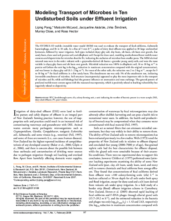 (PDF) Modeling Transport of Microbes in Ten Undisturbed Soils under ...