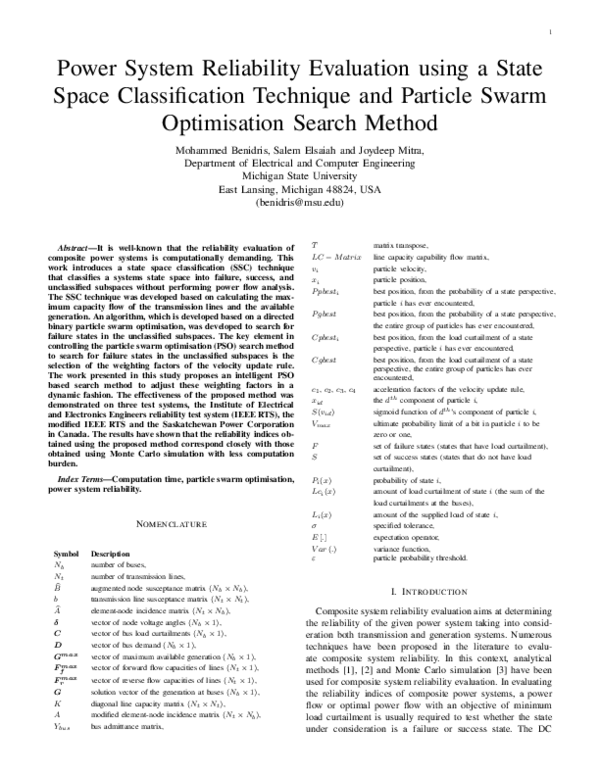 Pdf Power System Reliability Evaluation Using A State Space