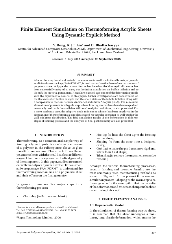 Pdf Finite Element Simulation On Thermoforming Acrylic Sheets Using