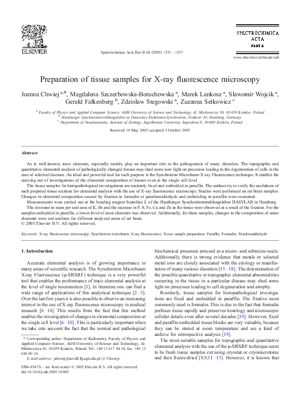 (PDF) Preparation of tissue samples for X-ray fluorescence microscopy