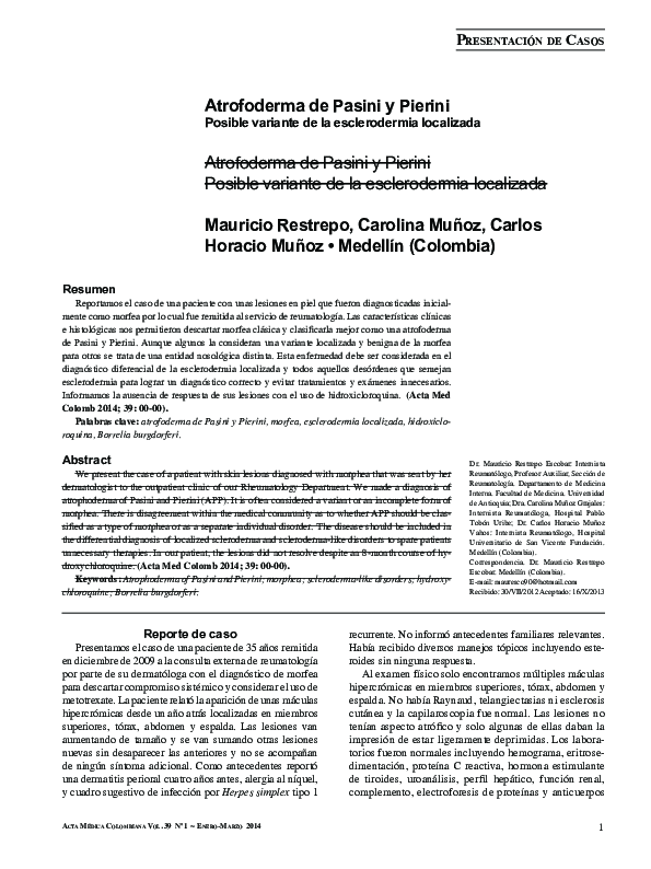 (PDF) Atrofoderma de Pasini y Pierini: posible variante de la ...