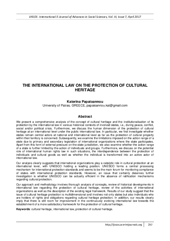 (PDF) The International Law on the Protection of Cultural Heritage