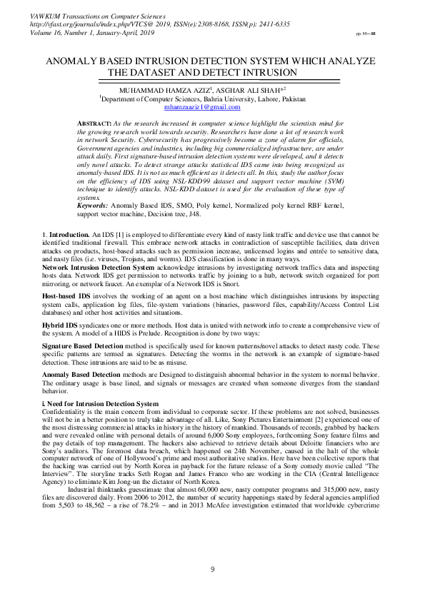 Pdf Anomaly Based Intrusion Detection System Which Analyze The Dataset And Detect Intrusion