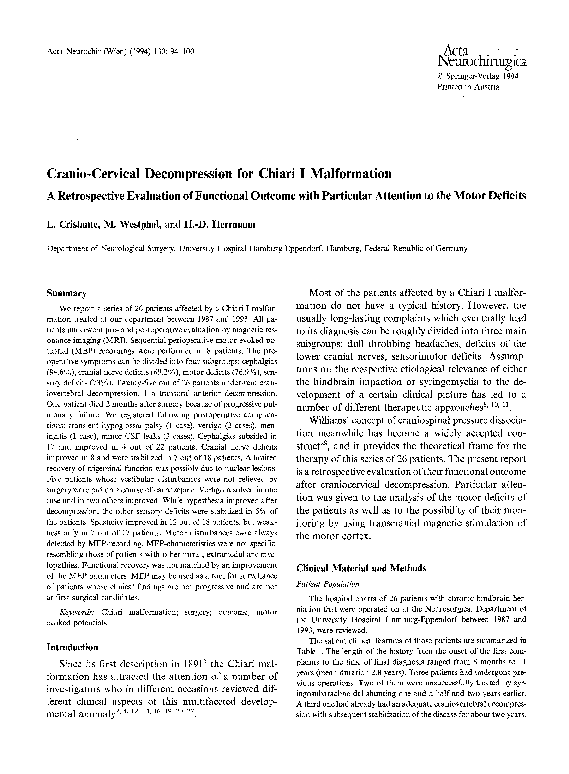 (PDF) Cranio-Cervical Decompression for Chiari I Malformation A ...