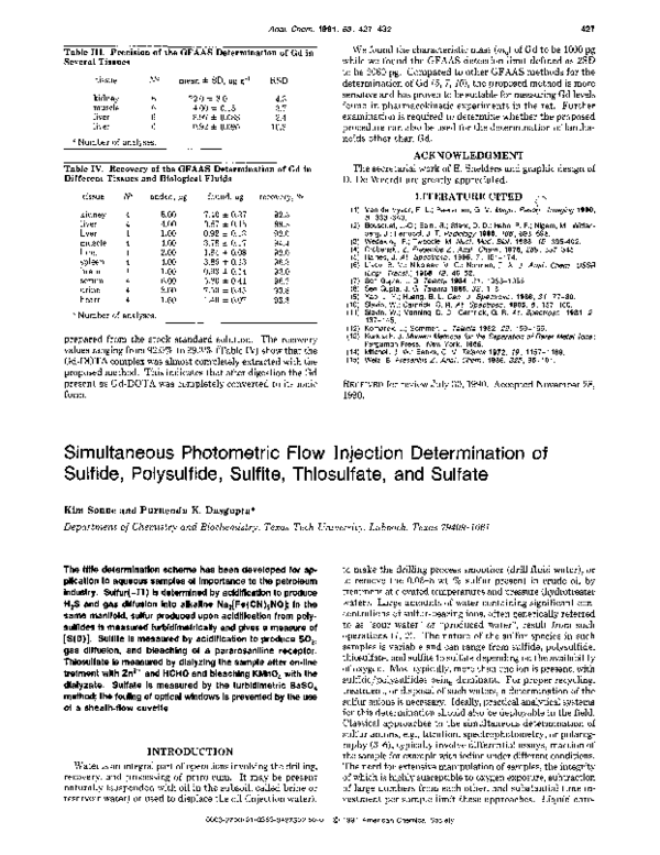 (PDF) Simultaneous photometric flow-injection determination of sulfide, polysulfide, sulfite ...