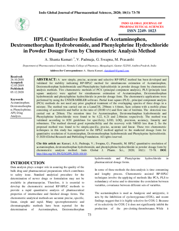 (PDF) HPLC Quantitative Resolution of Acetaminophen, Dextromethorphan ...