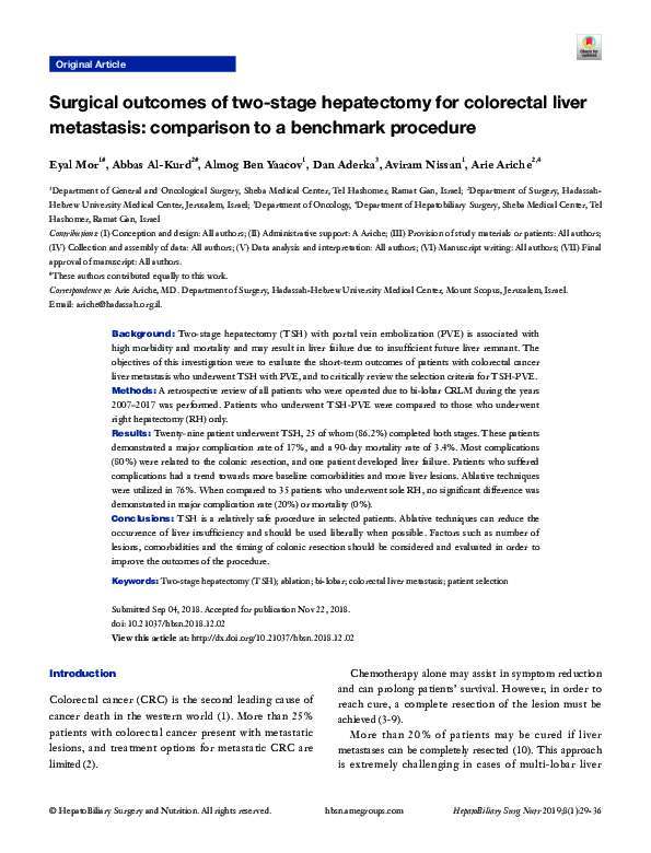 (PDF) Surgical outcomes of two-stage hepatectomy for colorectal liver ...