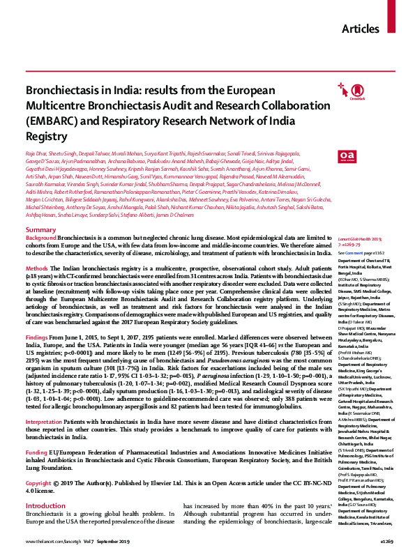 (PDF) Bronchiectasis in India: results from the European Multicentre ...