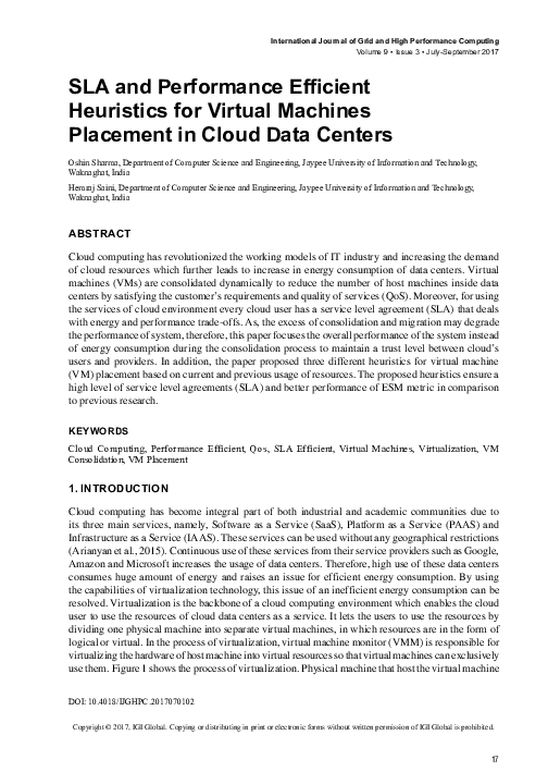 (PDF) SLA and Performance Efficient Heuristics for Virtual Machines Placement in Cloud Data Centers