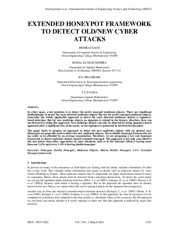 Pdf Extended Honeypot Framework To Detect Old New Cyber Attacks