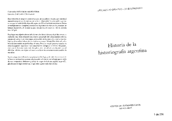 (PDF) Devoto, Fernando y Nora Pagano. Historia de la historiografía argentina