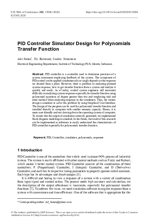 (PDF) PID Controller Simulator Design for Polynomials Transfer Function