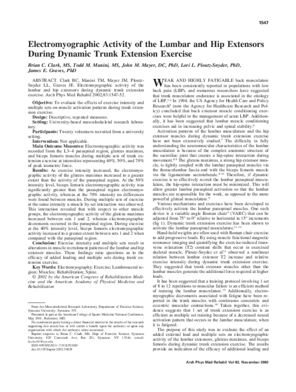(PDF) Electromyographic activity of the lumbar and hip extensors during ...