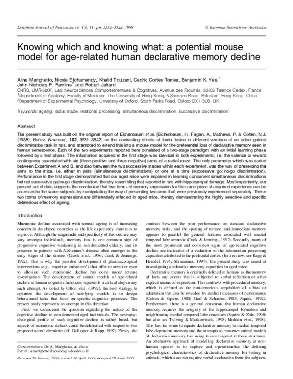 (PDF) Knowing which and knowing what: a potential mouse model for age ...
