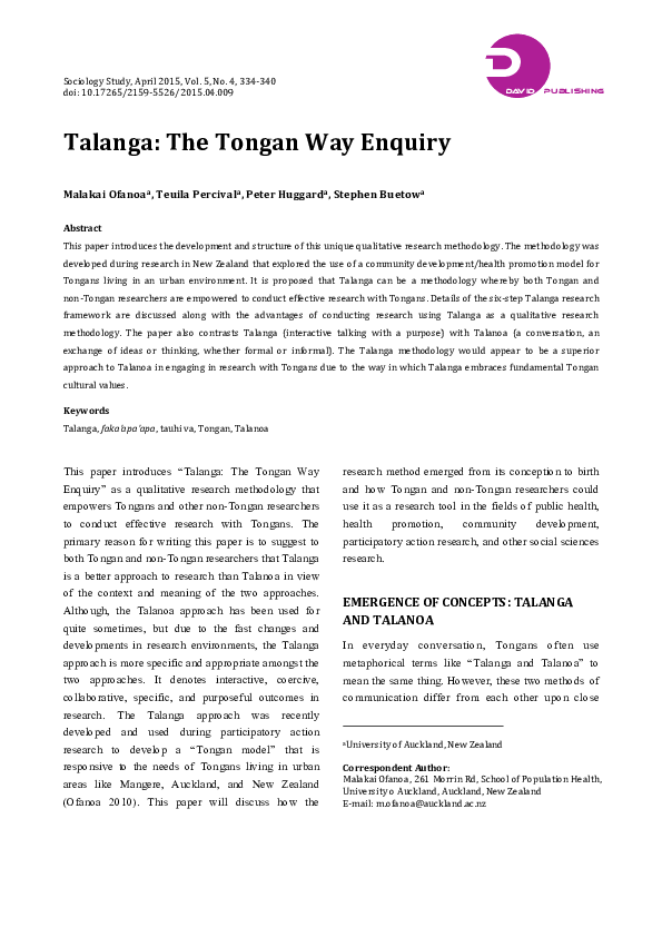 (PDF) Talanga: The Tongan Way Enquiry