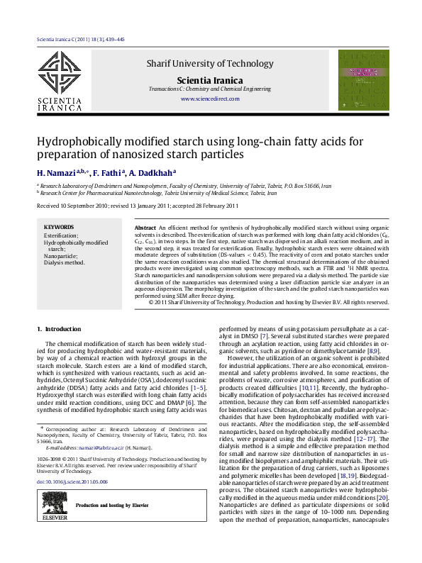 (PDF) Hydrophobically modified starch using long-chain fatty acids for ...