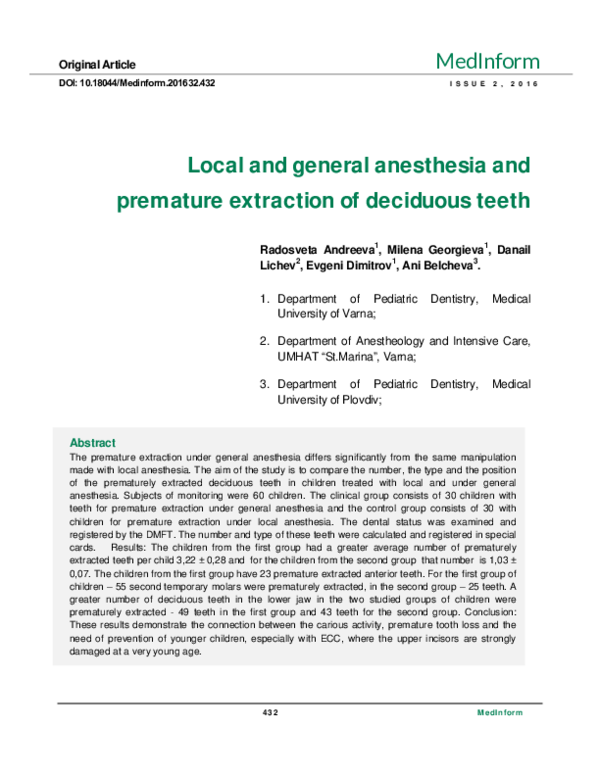 (PDF) Local and general anesthesia and premature extraction of ...