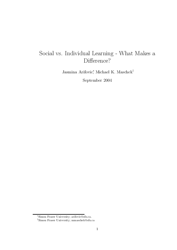 (PDF) Social vs. individual learning, What makes a difference