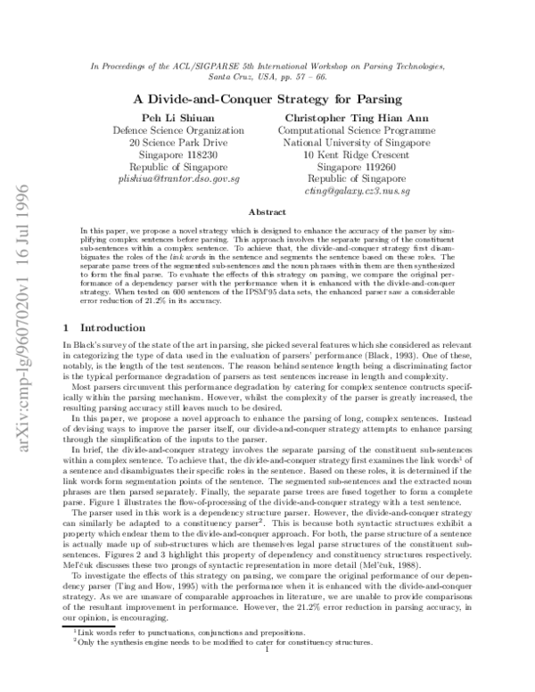 (PDF) A divide-and-conquer strategy for parsing