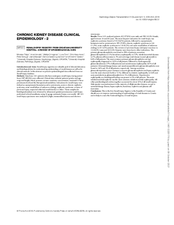(PDF) MP337RENAL Biopsy Registry from Croatian University Hospital- a Review of Epidemiological Data