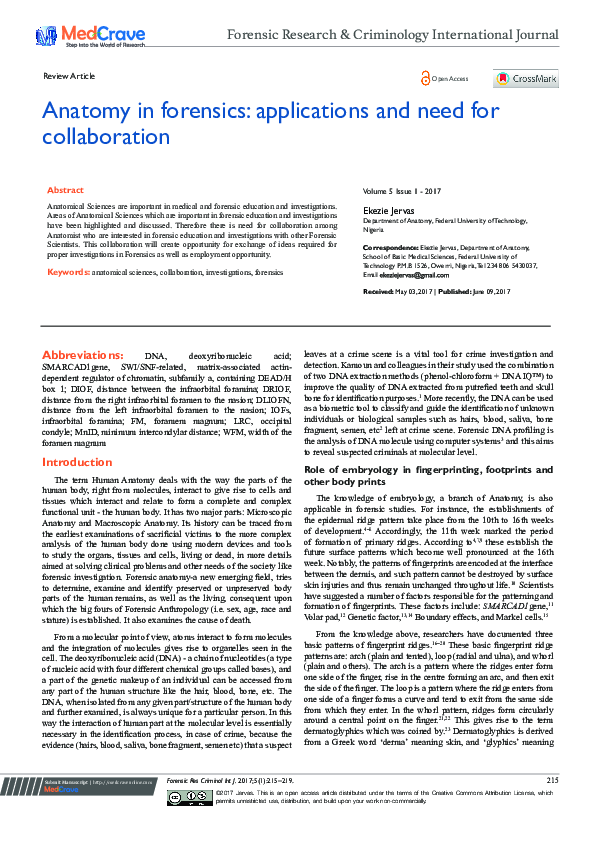 (PDF) Anatomy in Forensics: Applications and Need for Collaboration