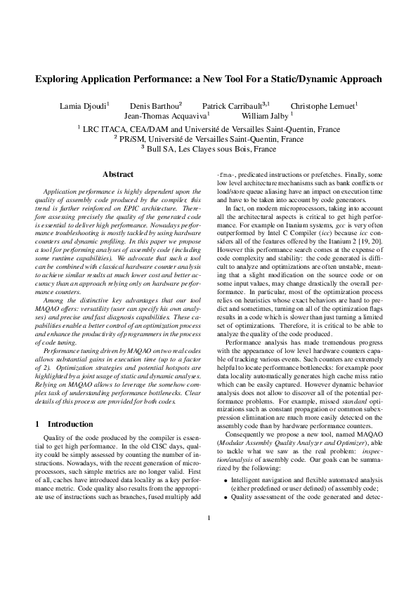 Pdf Exploring Application Performance A New Tool For A Static
