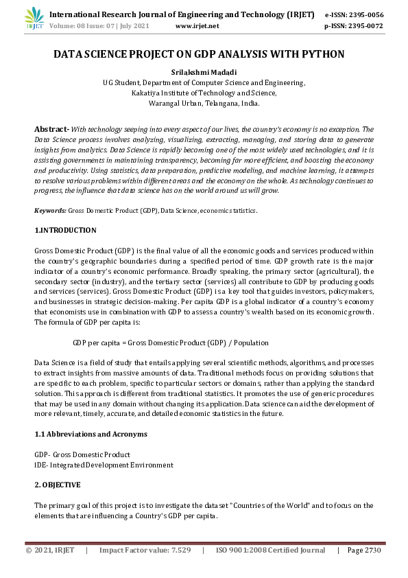 Pdf Irjet Data Science Project On Gdp Analysis With Python