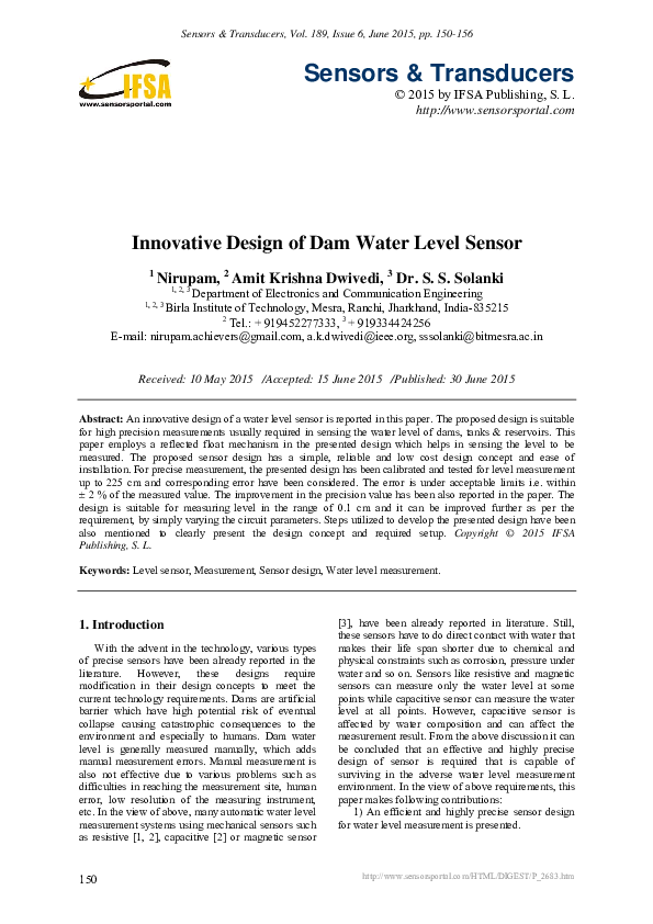 (PDF) Sensors & Transducers Innovative Design of Dam Water Level Sensor