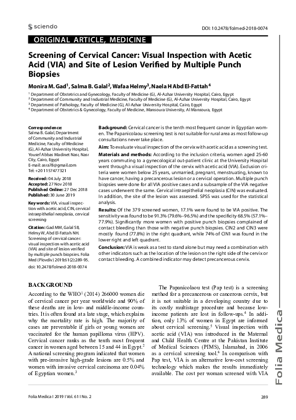 (PDF) Screening of Cervical Cancer: Visual Inspection with Acetic Acid ...
