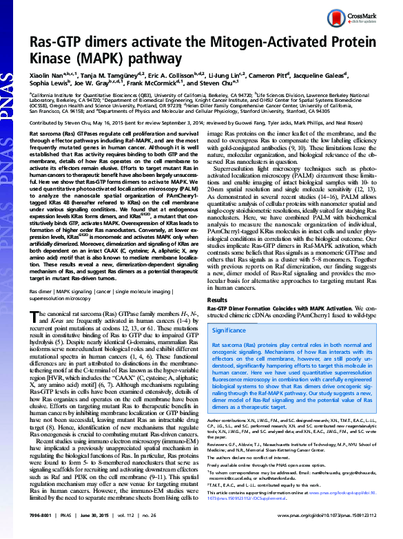 (PDF) Ras-GTP dimers activate the Mitogen-Activated Protein Kinase ...