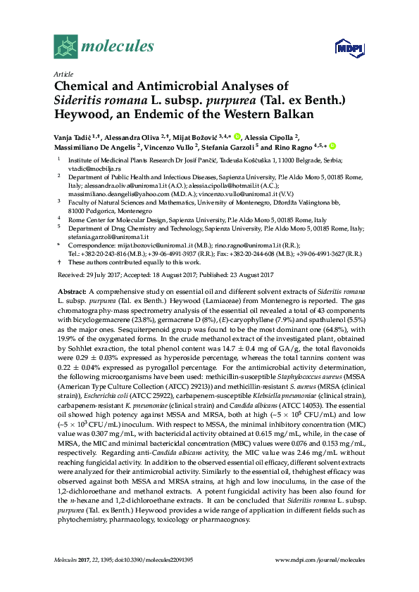 (PDF) Chemical and Antimicrobial Analyses of Sideritis romana L. subsp ...