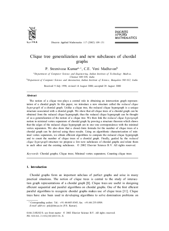 (PDF) Clique tree generalization and new subclasses of chordal graphs ...