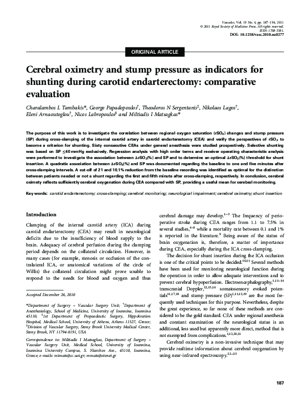 (PDF) Cerebral oximetry and stump pressure as indicators for shunting ...