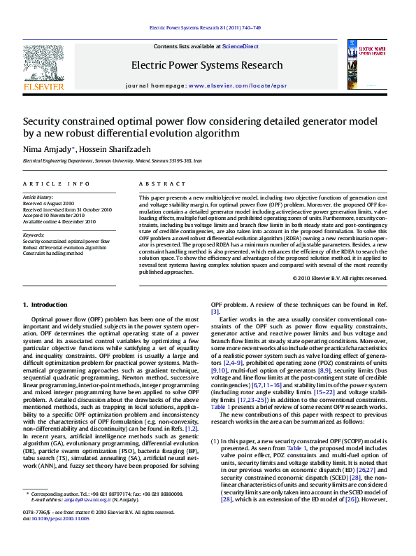 Pdf Security Constrained Optimal Power Flow Considering Detailed Generator Model By A New