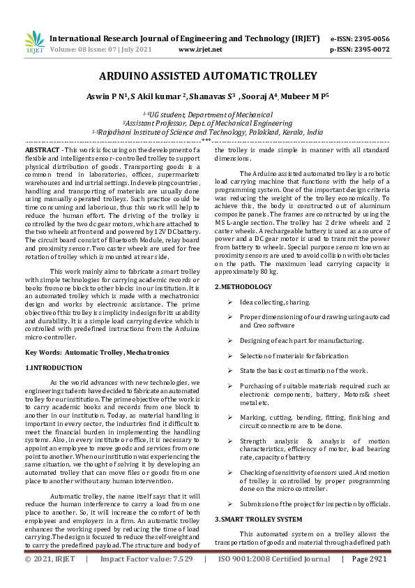 (PDF) IRJET- Arduino Assisted Automatic Trolley