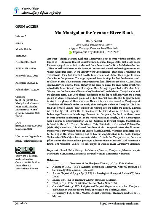 (PDF) Ma Manigal at the Vennar River Bank