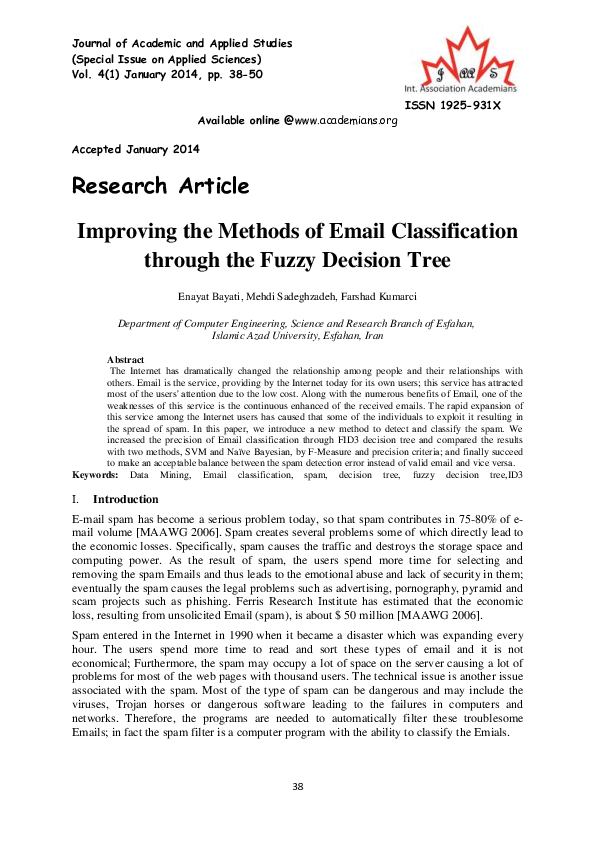 Pdf Improving The Methods Of Email Classification Through The Fuzzy Decision Tree