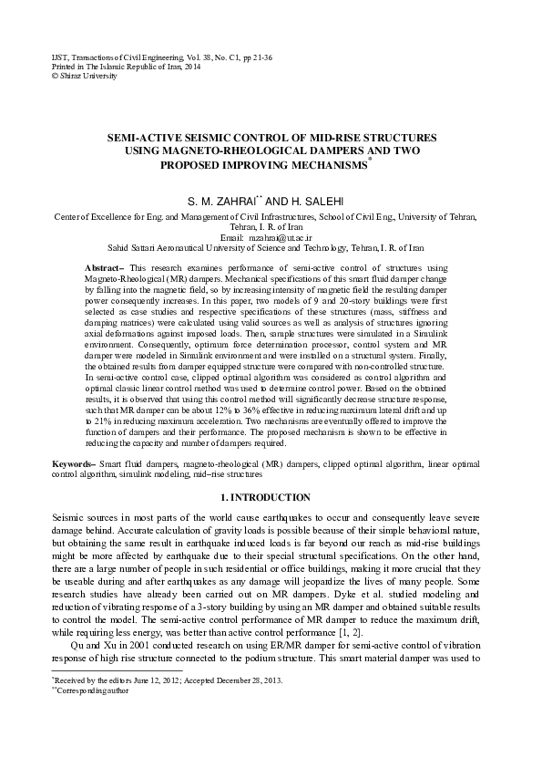 (PDF) Semi-active Seismic Control of Mid-Rise Structures Using Magneto ...